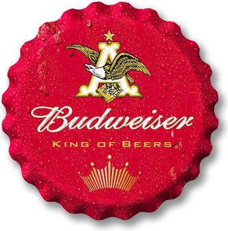 Desperate Enterprises Anheuser Budweiser gepr&auml;gter Flaschenverschluss - Premium-Aluminiumschild - - 45,7 cm rund