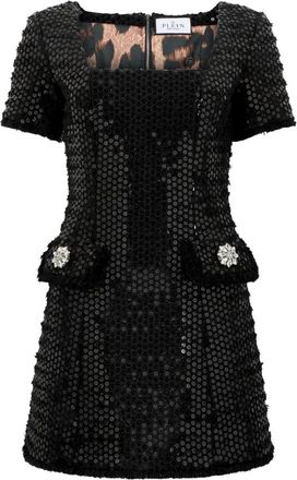 Philipp Plein Femme, Robes, Noir, Taille: 38 FR Tweed Mini Dress Paillettes