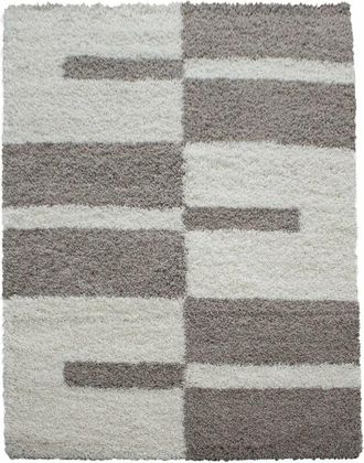 Gala Gala - Tapis Salon Chambre Shaggy Motifs Géométrique - roma (Café et Ivoire - 160x230cm)