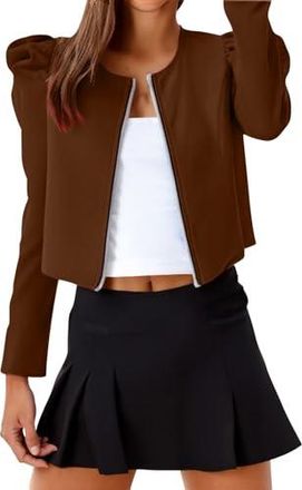 Generic Blouson bomber &agrave; fermeture &eacute;clair pour femme, &eacute;l&eacute;gant, d&eacute;contract&eacute;, bureau, invit&eacute;, mariage, v&ecirc;tements dext&eacute;rieur courts ouverts sur le devant, marron