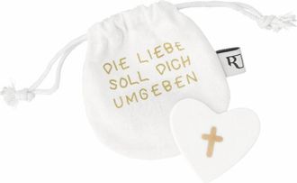 R&auml;der Glaubensfreude Gl&uuml;cksbringer Herz aus Porzellan inkl. Baumwolls&auml;ckchen - Kleines Geschenk zu Taufe, Kommunion, Konfirmation