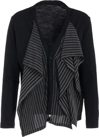Yohji Yamamoto cardigan rayé à col v - Noir