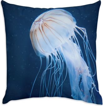 Fabulous Kissen aus Samt, Weiß, Nahaufnahme Qualle, Meereswelt, Tierschönheit, 40 x 40 cm, samtige Haptik, Bezug und Kissen enthalten
