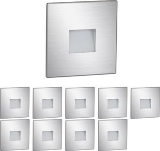 LEDs Com 10 Stück LED Treppenlicht/Wandeinbauleuchte FOW für innen und außen, Downlight, eckig, edelstahl, 85 x 85mm, warmweiß
