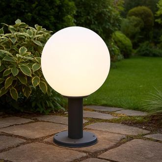 Globo Lighting Globo Lighting - Garten Sockelleuchte Au&szlig;enbeleuchtung Au&szlig;en E27 Au&szlig;enlampe Stehlampe, Alu Glaskugel, opal, 1x led 9W 810Lm warmwei&szlig;, DxH 25x38 cm