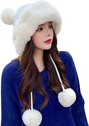 Generic Bonnet Femme Hiver Bonnet Femme Chapeau Femme Hiver Confortable Classique - Bonnet Pompon Femme Hiver, Tricot Crochet Chaud, Style Cloche avec Cache-O