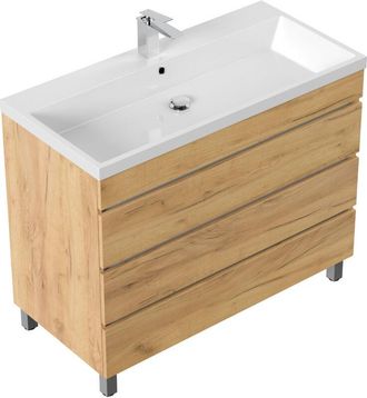 Magnolia Home Stand Badm&ouml;bel Via 100 SoftClose eiche gold mit drei grifflosen Schubladen