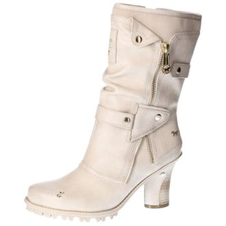 Mustang Jeans Damen Stiefelette Warmfutter Stiefel h&uuml;bsche Details Blockabsatz 1141-606, Gr&ouml;&szlig;e:41 EU, Farbe:Beige