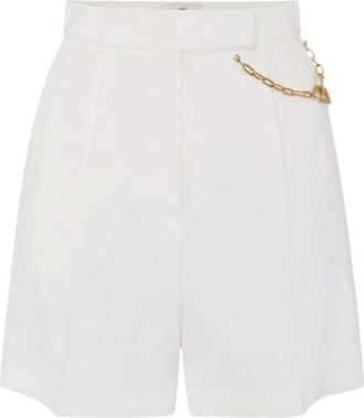 Elisabetta Franchi Femme, Shorts, Blanc, Taille: 40 FR Shorts Gabardine avec Logo Bijou