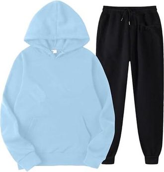 Generic Survêtement 2 pièces pour femme avec poches décontractées et pantalon à capuche confortable à manches longues pour lautomne et lhiver, bleu ciel, 3XL