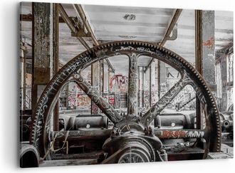 Arttor Bilder auf Leinwand 100x70cm Leinwandbild Maschine Industrie Graffiti Groß Wanddeko Bild Schlafzimmer Küche Deko Wandbilder Dekoration Wohnzimmer Wall