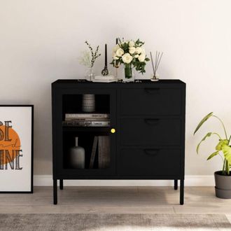 vidaXL Sideboard Schwarz 75x35x70 cm Stahl und Hartglas - Vidaxl
