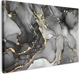 MuchoWow © Wandbilder Groß 120x80 cm XXL Schlafzimmer Home Goldene Deko Wohnung Bild Wohnzimmer Fotoleinwand Wand Bilder Leinwand Wall Decor Marmor - Schwarz -