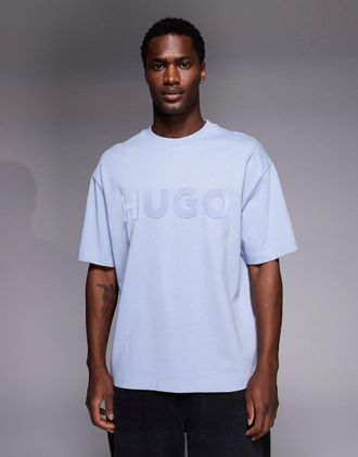 HUGO BOSS HUGO Red - Dinkee - T-shirt oversize &agrave; imprim&eacute; logo ton sur ton - Bleu clair