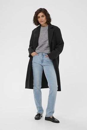 Kaffe Womens Coat Open Front Tying Belt Regular Fit Notched Lapel Knee Length