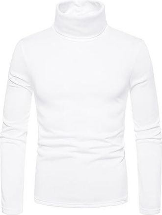Generic Chemise thermique décontractée à manches longues et col haut pour homme - T-shirt imprimé pour la vie quotidienne - Cadeau de Noël, blanc, XXL