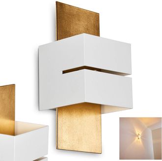 HOFSTEIN Wandleuchte Tora aus Metall in Weiß/Gold mit Schlitz, moderne Wandlampe mit Lichteffekt, 1 x G9-Fassung, Cube/Innenwandleuchte mit Up & Down-Effekt, o