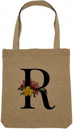 Fabulous Sac Shopping Tote Bag Aspect Lin - R Rose Romy Romane Lettre Alphabet Pr&eacute;nom Fleurs - Sac de Courses Toile Epaisse 360g Beige Naturel Cabas Port&eacute; Epau