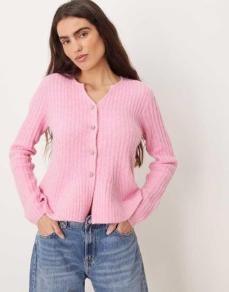 Vero Moda Gilet en maille structur&eacute;e avec ourlet &agrave; basque - Rose mauve