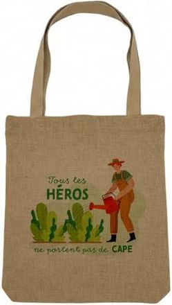 Fabulous Sac Shopping Tote Bag Aspect Lin - Les Vrais H&eacute;ros - Jardinier M&eacute;tier Sac de Courses Toile Epaisse 360g Beige Naturel Cabas Port&eacute; Epaule Solide Imprim