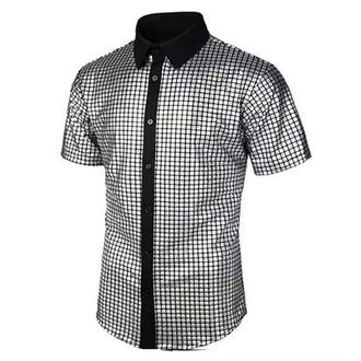 Generic Chemise Homme Paillette- Chemise &agrave; Manches Courtes &agrave; Paillettes pour Les F&ecirc;Tes Les Spectacles Et Les &eacute;V&eacute;Nements Festifs Chic