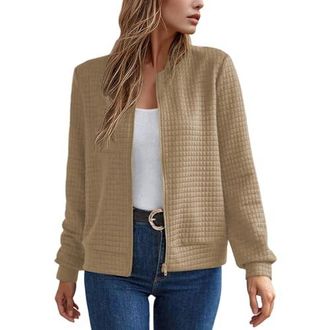 Generic Veste Femme Chic Et Elegant Veste d&eacute;contract&eacute;e femme l&eacute;g&egrave;re &agrave; manches longues avec fermeture &eacute;clair et col montant - Cardigan unisexe confortable pour