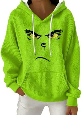 Generic Le Grinch Sweat A Capuche Femme Noël Adulte Oversize Chaud 2025 Sweatshirts Sweet Femmes Deguisement Polaire Plaid Pull Costume The Noel Pilou Pulls P