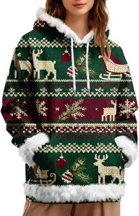 Generic Sweat à capuche surdimensionné de Noël pour homme et femme - Bordure unie - Manches longues - Avec poches - Pull de Noël 2025 pour femme - Moelleux, S