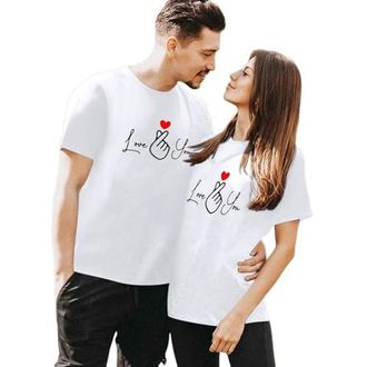 Generic T-shirt &agrave; manches courtes et col rond imprim&eacute; pour femme 2026 Saint-Valentin, blanc, XXL