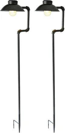 ETC Shop Etc-shop - 2er Set led Solar Au&szlig;en Lampen Garten Weg Beleuchtungen Erdspie&szlig; Steck Leuchten antik schwarz