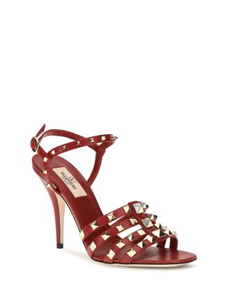 Valentino Garavani Womens Rockstud Kidskin Sandals Bright Red