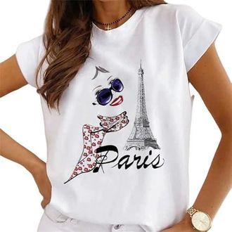 Keephen Paris Tour Eiffel Impression 3D Femmes T-Shirt Manches Courtes Tops Col Rond Pullover Vacances Blouse Tees