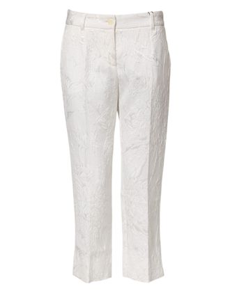 Dolce & Gabbana Womens White Cotton Floral Jacquard Pants Viscose Elastane