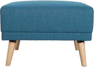Miliboo Pouf Repose-Pieds scandinave en Tissu Bleu Canard et Bois Clair Ulla