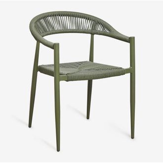 Sklum Sklum - Pack de 2 chaises de salle à manger empilables avec accoudoirs en aluminium et rotin synthétique Amatria Vert Olive Intense