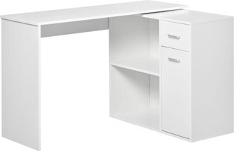 HOMCOM Bureau dangle - HOMCOM - rotatif - biblioth&egrave;que, tiroir, placard, poste de travail - panneau de particules - 117x82x74cm - blanc