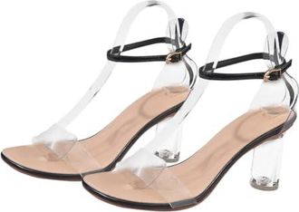 PartyKindom Sandales à Talons Transparents Élégantes pour Femme Design Ouvert été Confort Noir Mode Polyvalente pour Soirée et Cadeaux