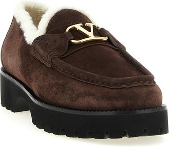 Valentino Garavani Womens Brown Calfskin Slip-On Loafers