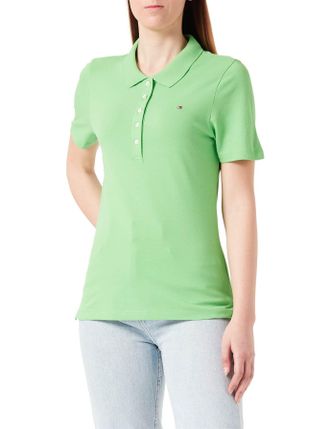 Tommy Hilfiger Damen Poloshirt Kurzarm 1985 Slim Pique Slim Fit, Gr&uuml;n (Spring Lime), XS