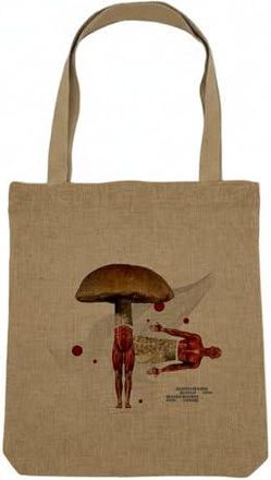 Fabulous Sac Shopping Tote Bag Aspect Lin - Homme Champignon Anatomie Collage Art Surr&eacute;alisme - Sac de Courses Toile Epaisse 360g Beige Naturel Cabas Port&eacute; Epa