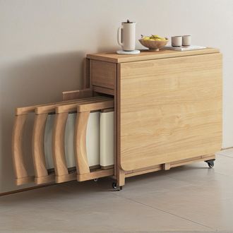 Generic Platzsparendes, klappbares Esstisch-Set aus Massivholz mit Stauraum und Rollen