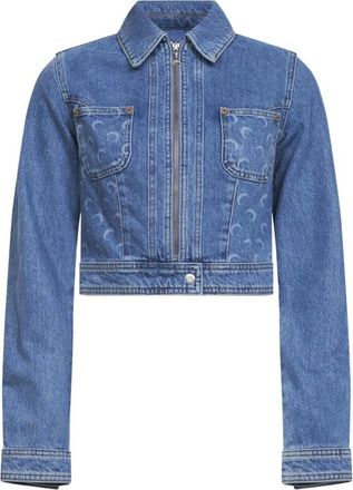 Marine Serre Femme, Vestes, Bleu, Taille: 38 FR Veste en jean courte &agrave; imprim&eacute; lune