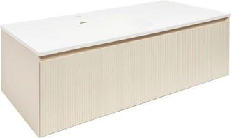 Puma Naturel - Austen Badezimmermöbel 120x35x52 cm + Aufsatzwaschbecken aus Gussmarmor, matt beige (AUSTEN120BG)