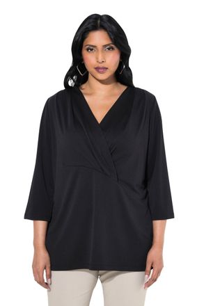 Ulla Popken Damen große Größen Übergrößen Plus Size Shirt, Wickeloptik, V-Ausschnitt, 3/4-Arm, Modalmix Ebenholz 46+ 834782120-46+