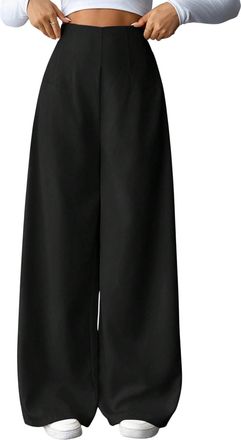 SOLY HUX Hosen Damen Elegant Palazzo Hose Hohe Taille Freizeithose Locker Anzughose Stoffhose Weite Bein B&uuml;ro Casualhose Herbst Outfit Schwarz S