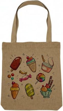 Fabulous Sac Shopping Tote Bag Aspect Lin - Aquarelle Glace Gourmandise Enfant Mignon Peinture Fille Garcon - Sac de Courses Toile Epaisse 360g Beige Naturel C