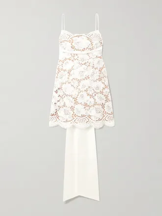 Self Portrait Mini-robe Dos Ouvert En Dentelle À Finitions En Satin - Blanc