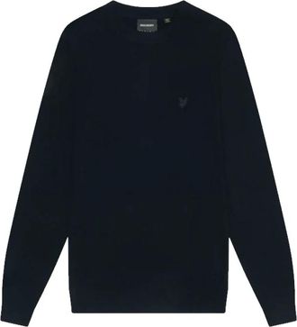 Lyle & Scott Homme, Sweatshirts et sweats à capuche, Bleu, Taille: S Pull ras du cou en laine dagneau avec aigle ton sur ton