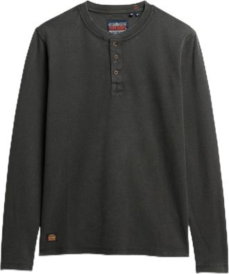 Superdry Herren Lang&auml;rmeliges Oberteil mit Waffelmuster und halber Knopfleiste Verwaschenes Schwarz XXL