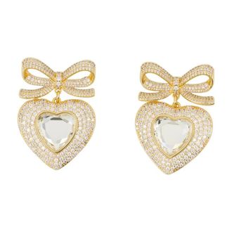 Self Portrait Ohrringe - Bow Crystal Heart Earrings - Metal - Gold - Gr. unisize - in Mehrfarbig - f&uuml;r Damen